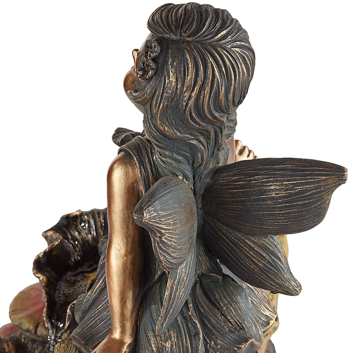 Bronze Garden Fairy Fountain with Light LED Indoor Outdoor Water Feature 24" High Cascading Resin Sculpture for Garden Patio Yard Deck Home Lawn Porch House Relaxation Exterior - John Timberland