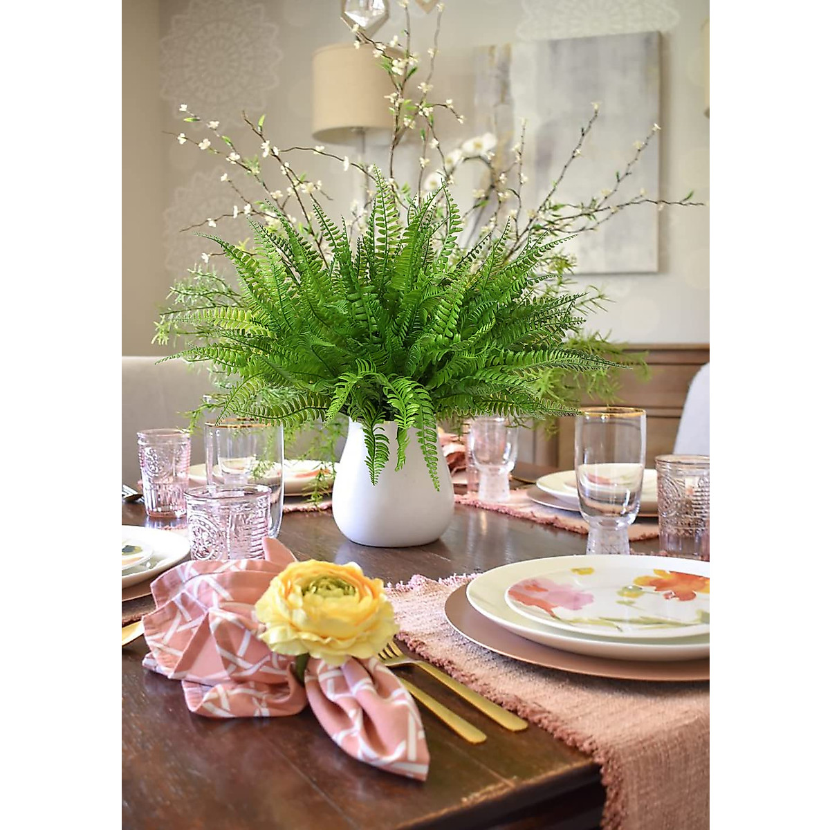 plant Artificial Boston Fern Bushes Fake Greenery Shrubs Branches for for Decor Home Indoor Outdoor Garden 4pcs