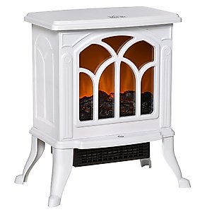 HOMCOM 17" Freestanding Electric Fireplace Stove, Fire Place Heater with Realistic Logs and Flame Effect, Adjustable Temperature, and Overheat Protection, 750W/1500W, White