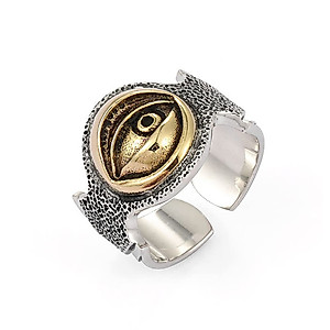 Open All Seeing Eye of God Ring for Men, Adjustable Vintage Crossbones Geometry Silver Engraved Golden Eye of God Ring, Personalized All Seeing Ring Friendship Christmas Jewelry Gifts for Men Women