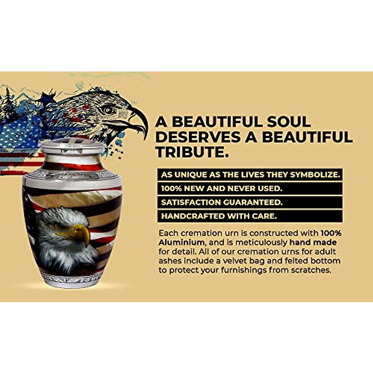 BOLD & DIVINE American Flag Patriotic and Veteran Cremation Urns for Human Ashes Adult Male | Funeral Decorative Urn for Men Carefully Handcrafted with Necklace, Police Dog K9 Army Firefighter