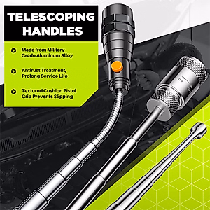 Telescoping Magnetic Pickup Tool Set-Extendable Magnet Flashlight with Inspection Mirror, Birthday Gifts for Men or Women,Boyfriend Him Husband, Dad Father, Handyman Mechanic,Truck Driver