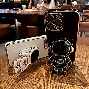 AIGOMARA 6D Plating Astronaut Hidden Stand Case Cover for iPhone 14 Pro Women Astronaut Folding Bracket Kickstand iPhone Case with Camera Protector Soft TPU Shockproof Bumper 6.1 in 2022 - Purple