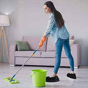 200 Pcs (100 Pairs) Disposable Shoe Covers Non Woven Stretchable Boot Covers Non Slip Durable Waterproof Shoe Protector Covers for Women Men Fits Size 4-12 Booties Carpet Floor Indoor House (Black)