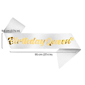 Birthday Sash for Women & Birthday Crown - 2Pc SET - Birthday Sash and Birthday Tiara. Ideal Birthday Decorations for Women, Birthday Headband, Birthday Queen Sash (Silver)