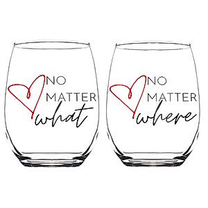 Celebrimo No Matter What, No Matter Where Best Friend Wine Glass Set of 2 For Women. Long Distance Friendship Birthday Gift for Soul Sister, Friends Female, Bestie Woman - Matching Gifts Wine Glasses