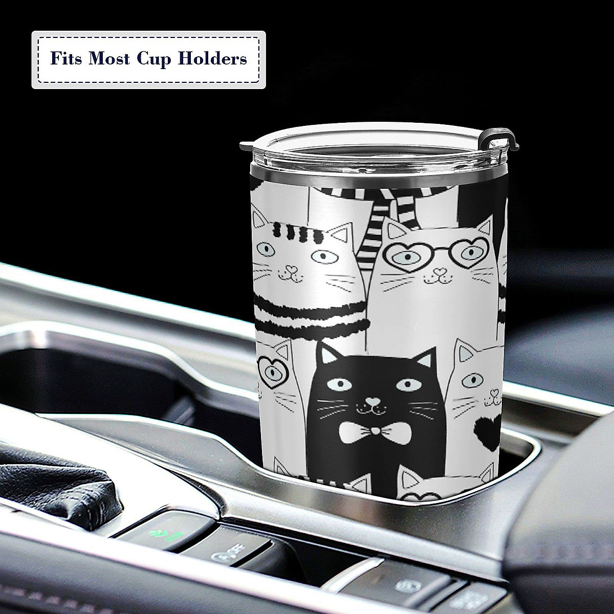 foixnub Black White Cat 20oz Tumbler Kitten Insulated Coffee Cup Wine Tumbler Stainless Steel Reusable Water Bottle Double Walled Travel Mug Thermal Cup for Hot Cold Drinks