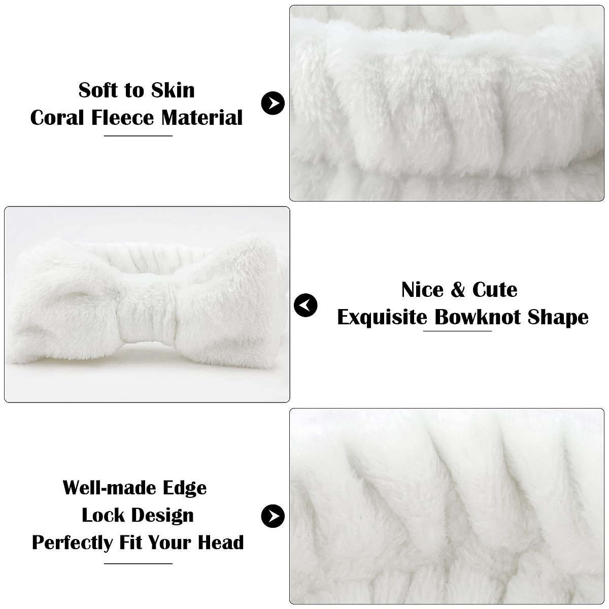 Ondder Spa Headband for Washing Face 8 Pack White Skincare Headbands for Women Girls Terry Cloth Cute Bow Head Bands for Makeup