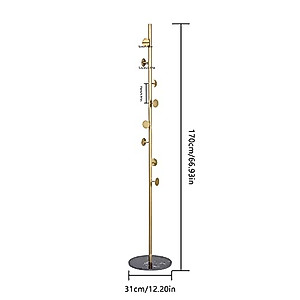 FLRH Coat Rack Tree, 66" Modern Metal Hall Coat Tree With 7 Hooks for Coats, Free Standing Metal Coat Rack and Hat Hanger Organizer Rack, with Weighted Stable Marble Base (Gold)