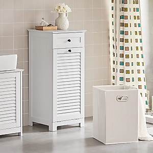 Haotian Bathroom Laundry Cabinet Laundry Chest Bathroom Storage Cabinet with Shutter Door and Laundry Basket, White, BZR73-W