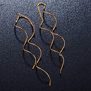 Acefeel Fresh Style Exquisite Threader Dangle Earrings Curve Twist Shape for Women's Gift E158 (18K Gold plated)