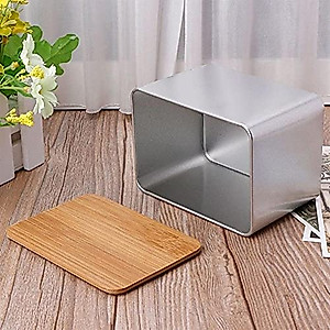 HXSAF Storage Box, Christmas Creative Gift Iron Storage Box Storage Box with Bamboo Cover Coin Candy Key Square Bite Storage Box 9.5x9.5x6.5cm, 10.5x7.5x7.2cm, 13x8x5.8cm (Silver), L-13x8x5.8cm