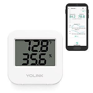 Smart Temperature Humidity Sensor Works w/Alexa IFTTT, 1/4 Mile Super Long Range Wireless Digital Hygrometer Indoor Thermometer Humidity Meter Temperature Humidity Monitor Sensor -YoLink Hub Required