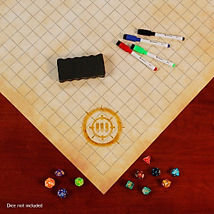 ENHANCE RPG Grid Mat - Tabletop DND Map (24x36 inch) Role Playing Dry Erase DND Mat Complete Gaming Set for Masters and Starters, Erasable Parchment Battle Grid Game Mat with Travel Pouch, Marker Kit