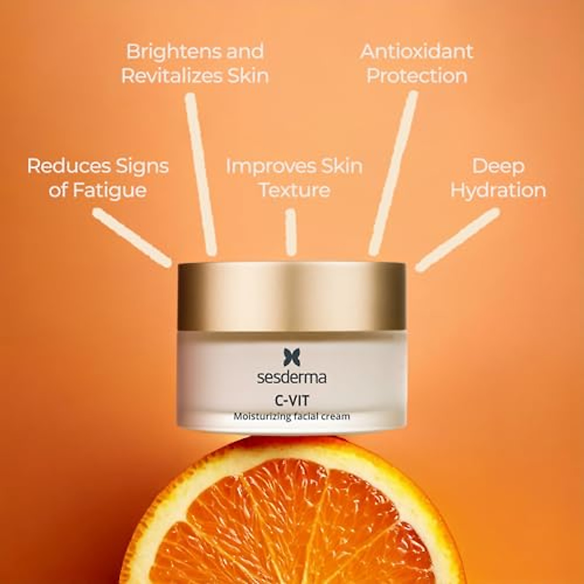 Sesderma C-VIT Moisturizing Facial Cream Vitamin C Antioxidant for Dry Skin Luminosity Radiance, 1.7 Fl Oz