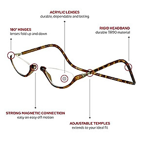 Clic Magnetic Reading Glasses, Computer Readers, Adjustable Temples, Sonoma, (L-XL, Tortoise, 1.25 Magnification)