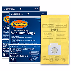 EnviroCare Replacement Micro Filtration Vacuum Cleaner Dust Bags Designed to Fit Kenmore Canister Type C or Q 50555, 50558, 50557 and Panasonic Type C-5 18 pack