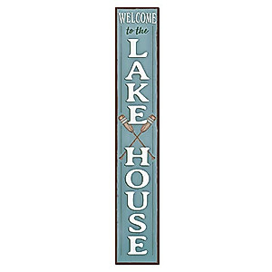 My Word! Welcome To The Lake House Welcome Sign and porch leaner for Front Door, Porch, Yard, Deck, Patio, or Wall - Indoor Outdoor Decorative Farmhouse Rustic Vertical Home Decor – 8”x46.5”