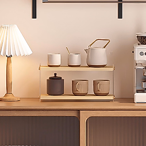 LiTY Coffee Station Organizer 2 Tier Acrylic Home Storage Mugs Hooks for Kitchen Countertops, Coffee Bars, for Placing Mugs, Coffee Beans, Syrup, Cups, Stirrers