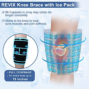 REVIX XL Knee Ice Pack Wrap Around Entire Knee After Surgery for Arthritis, Knee Brace with Ice Packs Inserts for Knee Replacement, Ice Knee Wrap with Cold Compression Pain Relief for Joint Injuries