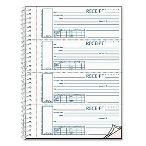 Rediform S16444WCL Spiralbound Unnumbered Money Receipt Book 2 3/4 x 7 Three-Part 120 Sets/Book