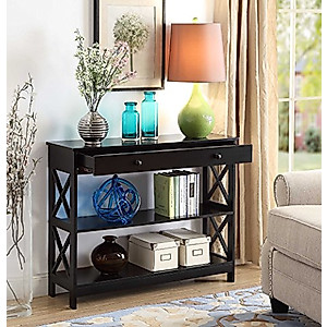 Convenience Concepts Oxford 1 Drawer Console Table with Shelves, Black