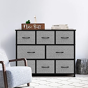 AZL1 Life Concept Extra Wide Organizer 8-Drawer Closet Shelves, Dressers Storage Chest for Bedroom, Living Room, Hallway & Nursery with Easy Pull Fabric Bins Wood Top, Grey with Black