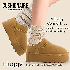 CUSHIONAIRE Women's Huggy Genuine Suede Cozy Mule Platform +Memory Foam, Wide Widths Available, Sand 7.5
