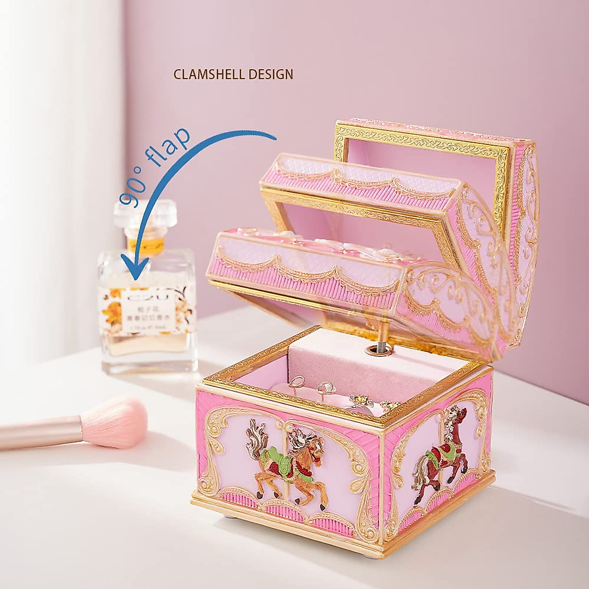 LOVE FOR YOU Gift Wrapped Music box Musical Carousel Horse Jewelry Box for Girls and Women Baby Kids Sister Niece Daughter Mom Granddaughter Grandma Birthday Presents Christmas Gifts