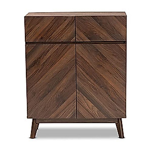 Pemberly Row Mid-Century Modern Walnut Brown Finished Wood Shoe Cabinet