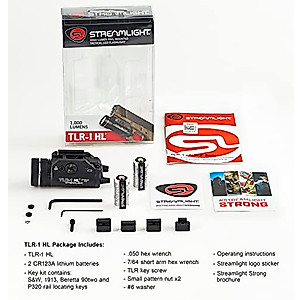 Streamlight 69260 TLR-1 HL 1000-Lumen Weapon Light with Rail Locating Keys and Lithium Batteries, Box, Black