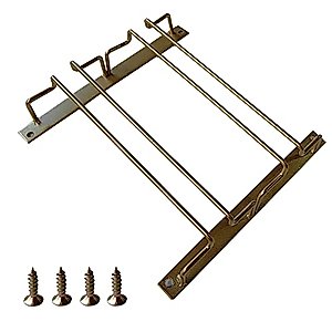 GOLASON Gold Stemware Rack, Wine Glass Holder Under Cabinet, Hanging Stemware Holder For Bar Kitchen (Gold, 2 Rows)