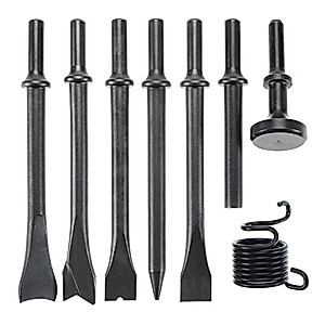 YaeTek 8 Pcs Heavy Duty Smoothing Air Hammer Pneumatic Chisel Bits Tools 0.401'' Shank Pneumatic Chisels with Spring