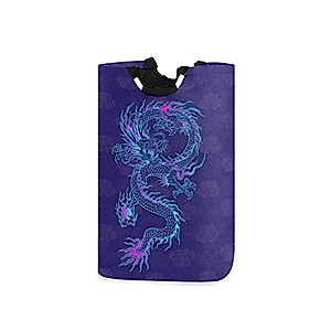 ATTX 22.7’’ Purple Chinese Dragon Waterproof Foldable Laundry Hamper, Dirty Clothes Laundry Basket, Storage Organizer for Toy Collection
