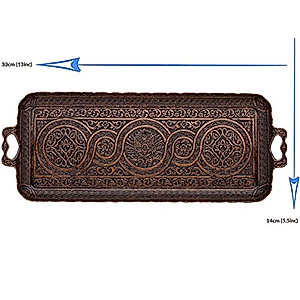 Turkish Ottoman Coffee Tea Beverage Serving Rectangle Tray (Small Tray) (13 INC*5.5 INC) (Copper)