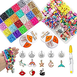 Wakestar Clay Beads Bracelet Making Kit,Flat Round 6mm Clay Beads for Jewelry Making with Pendant Charms Kit,Art Crafts Gift Sets for Girls Ages 3 4 5 6 7 8 9 10 11 12