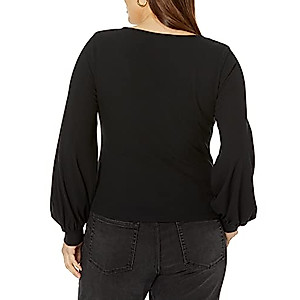 The Drop Women's @lucyswhims Square-Neck Balloon-Sleeve Top, Black, M