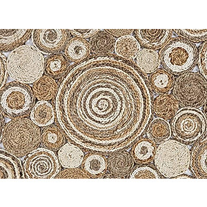 LR Home Natural Jute Area Rug, 6' Round, Bleach Gray