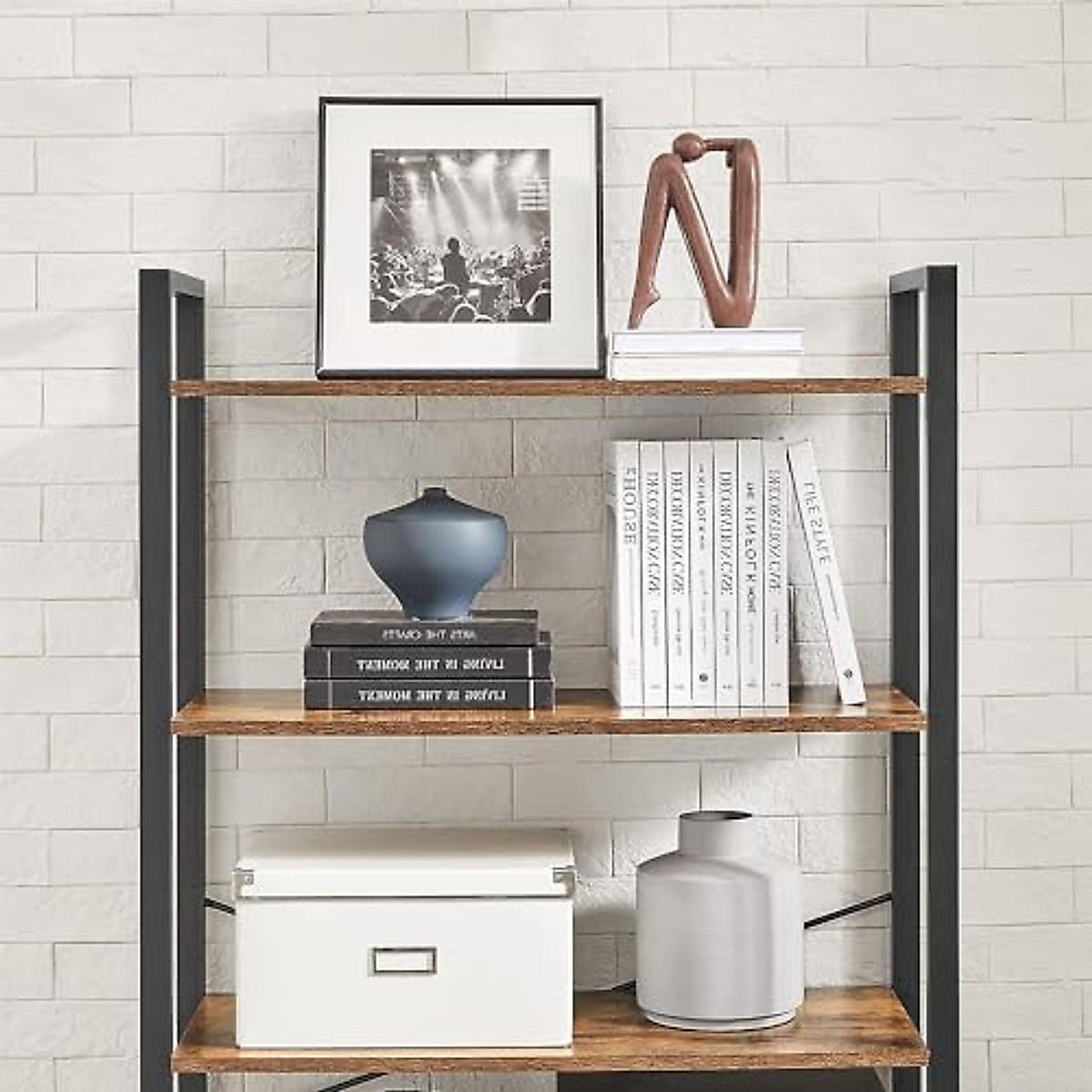 Fancial 6-Tier Tall Bookshelf, Large Bookcase with Steel Frame, Deep Book Shelf for Living Room, Home Office, Study, 11.8 x 31.5 x 73.2 Inches, Industrial Style, Rustic Brown and Black