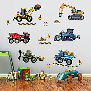 decalmile Construction Vehicles Wall Stickers Trucks Excavator Tractor Wall Decals Kids Bedroom Boys Room Playroom Wall Decor