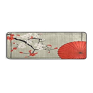 ALAZA Japanese Floral Runner Area Rug Non Slip Floor Mat for Hallway Entryway Living Room Bedroom Dorm Home Decor 72x24 inches
