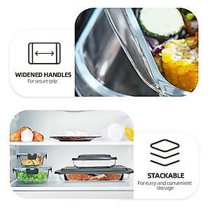 KOMUEE Rectangular Glass Baking Dish with Lids Set & Round Glass Food Storage Containers With Lids Set,Glass Bakeware Set with Lids for Lasagna, Leftovers, Cooking, Kitchen, Fridge-to-Oven,Gray