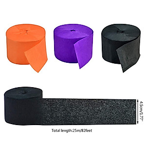 jiebor Crepe Paper Streamers for Halloween Black Orange Purple Crepe Paper Roll Halloween Party Room Wall Decor, 9 Rolls 738 Ft