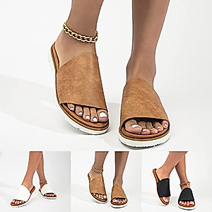 400 Sandals for Women Women Sandals Fashion New Pattern Summer Solid Color Slip On Flat Comfortable Beach Sandals Non Slip Sandals (White, 7)