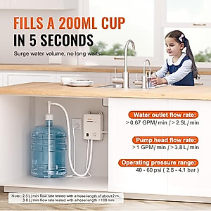 VEVOR Bottled Water Dispenser Pump System, 5 Gallon Dispensing System, Automatic Electric Water Dispenser, Single Inlet Water Jug Pump, Compatible Use with Coffee/Tea Machine, Refrigerator, Ice Maker