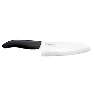 Kyocera Advanced Ceramic Revolution Series 6-inch, Chef's Santoku Knife, Black Handle, White Blade , 6 Inch - FK-160 WH