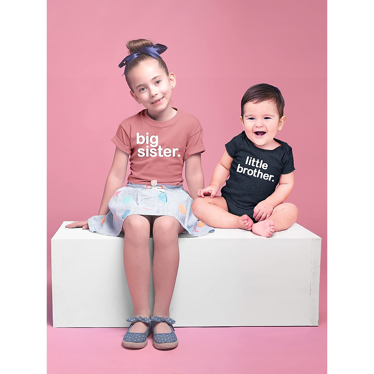 Big Sister Little Brother Outfit Matching Shirts Sets Baby Newborn Outfits Shirt (Mauve/Charcoal Black, Kid (6Y) / Baby (NB))