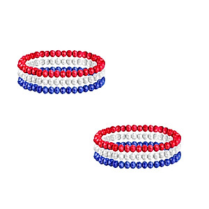 IDesign 2 Set USA American Flag Bracelet Set For Women Mens Red Blue White Beads Stretch Bracelet Set Patriotic 4th Of July Independence Day Gift Pack Of 2 (Beads Bracelet)
