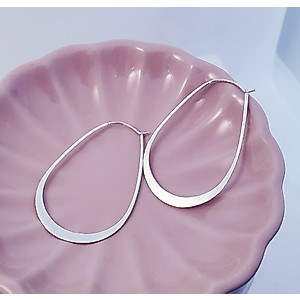 Hoops & Loops 925 Sterling Silver Oval Flat Thin Large 44mm (1.73 in) High Polished Lightweight Click-Top Hoop Earrings for Women and Teen Girls