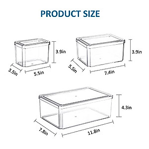 AZFUNN Fridge Organizer with Lids, Fruit and Vegetable Storage Containers for Fridge, Set Of 4 Refrigerator Organizer Bins Storage Clear Containers for Kitchen, Food, Drinks, BPA-Free, Stackable